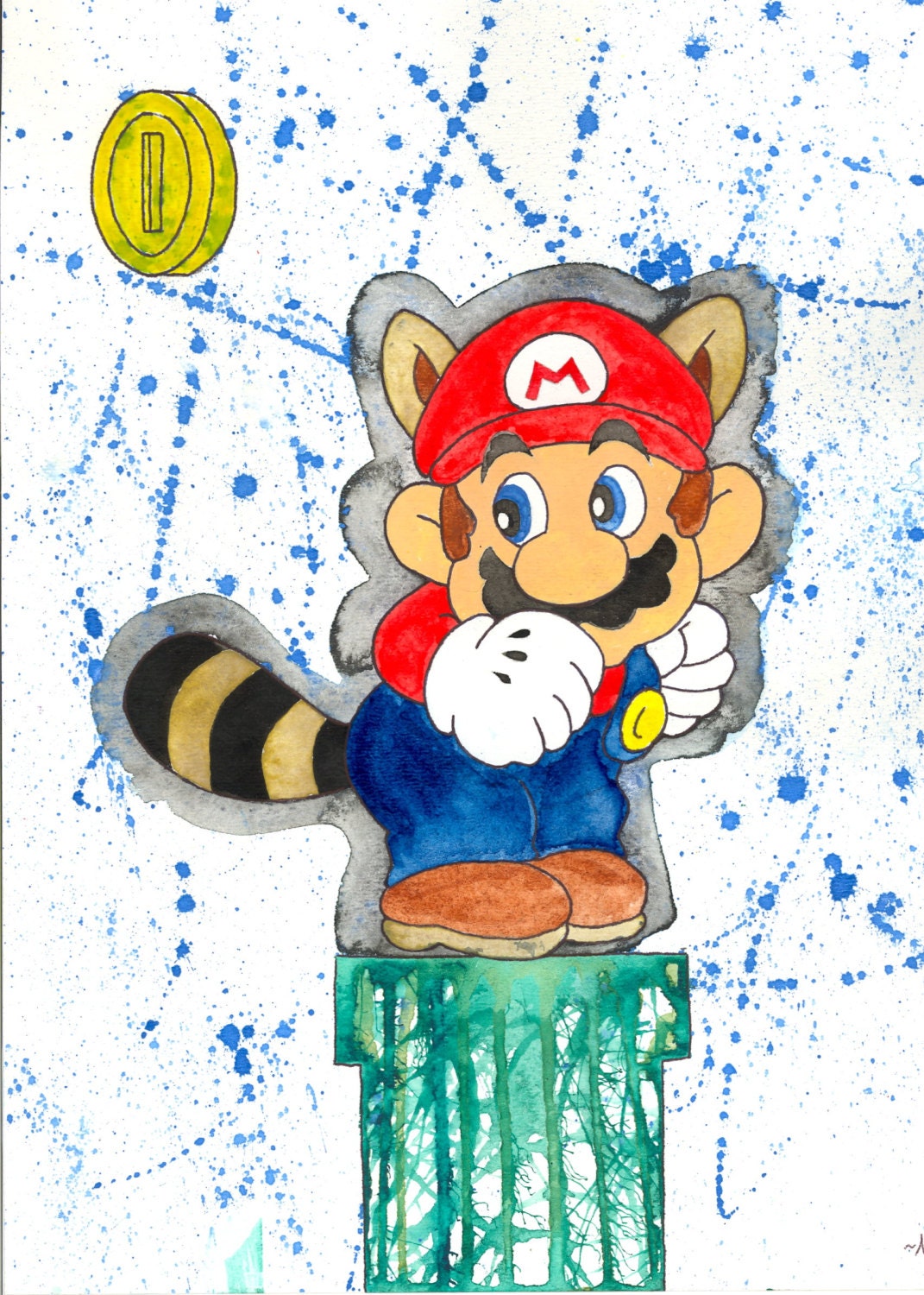 Raccoon Tail 9x12 Super Mario Watercolor Painting Nintendo Original ...