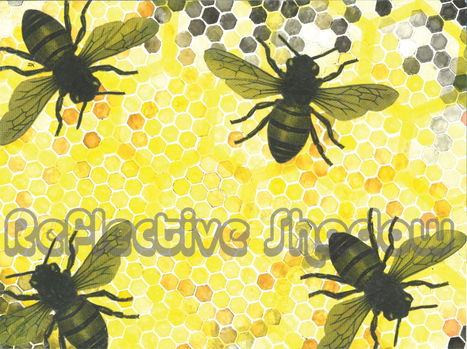Hive 4x6 Honey Bees Watercolor Painting Print Splash Artwork Piece ...