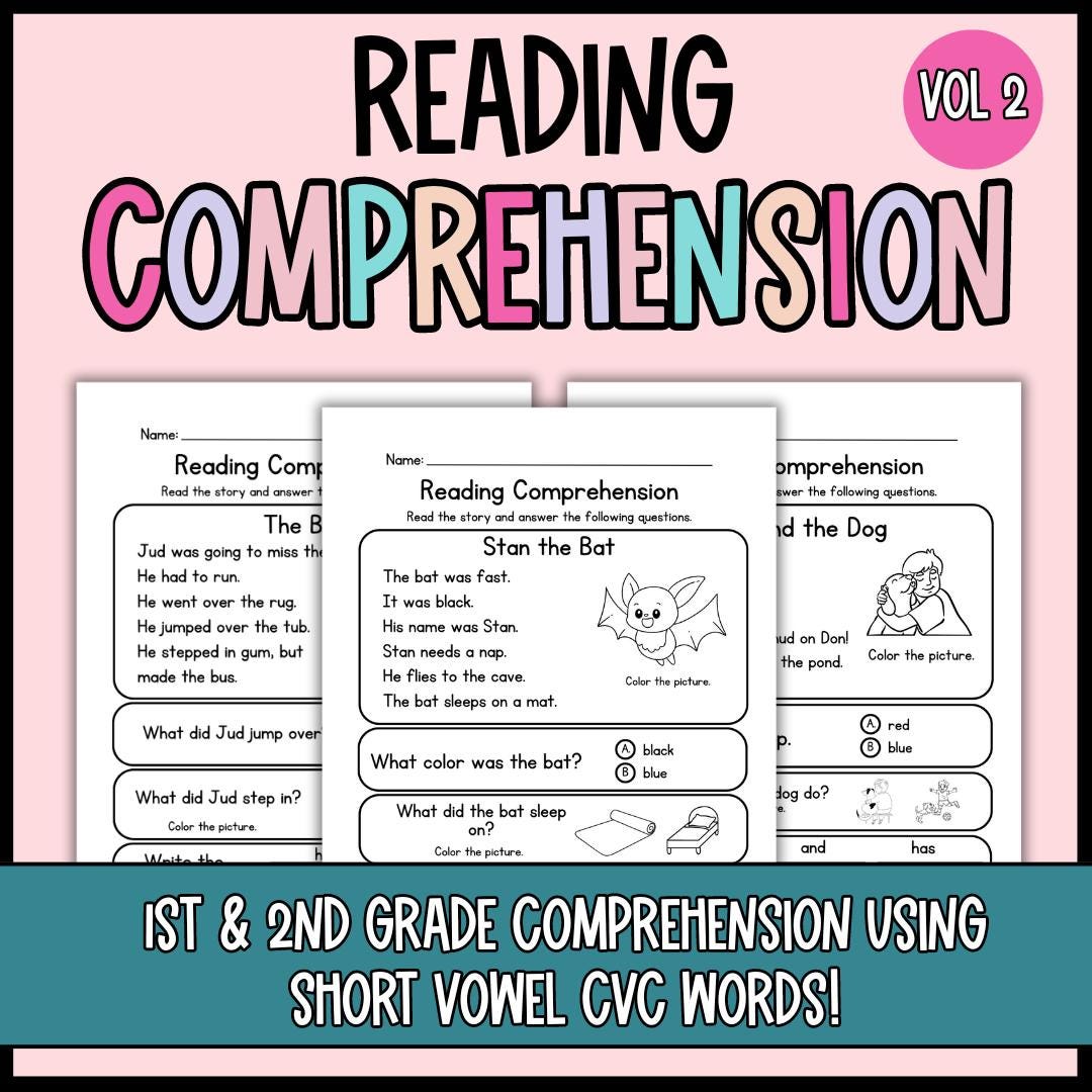 Reading Comprehension Worksheets: CVC Words, Short Vowels - Grade 1-2 ...