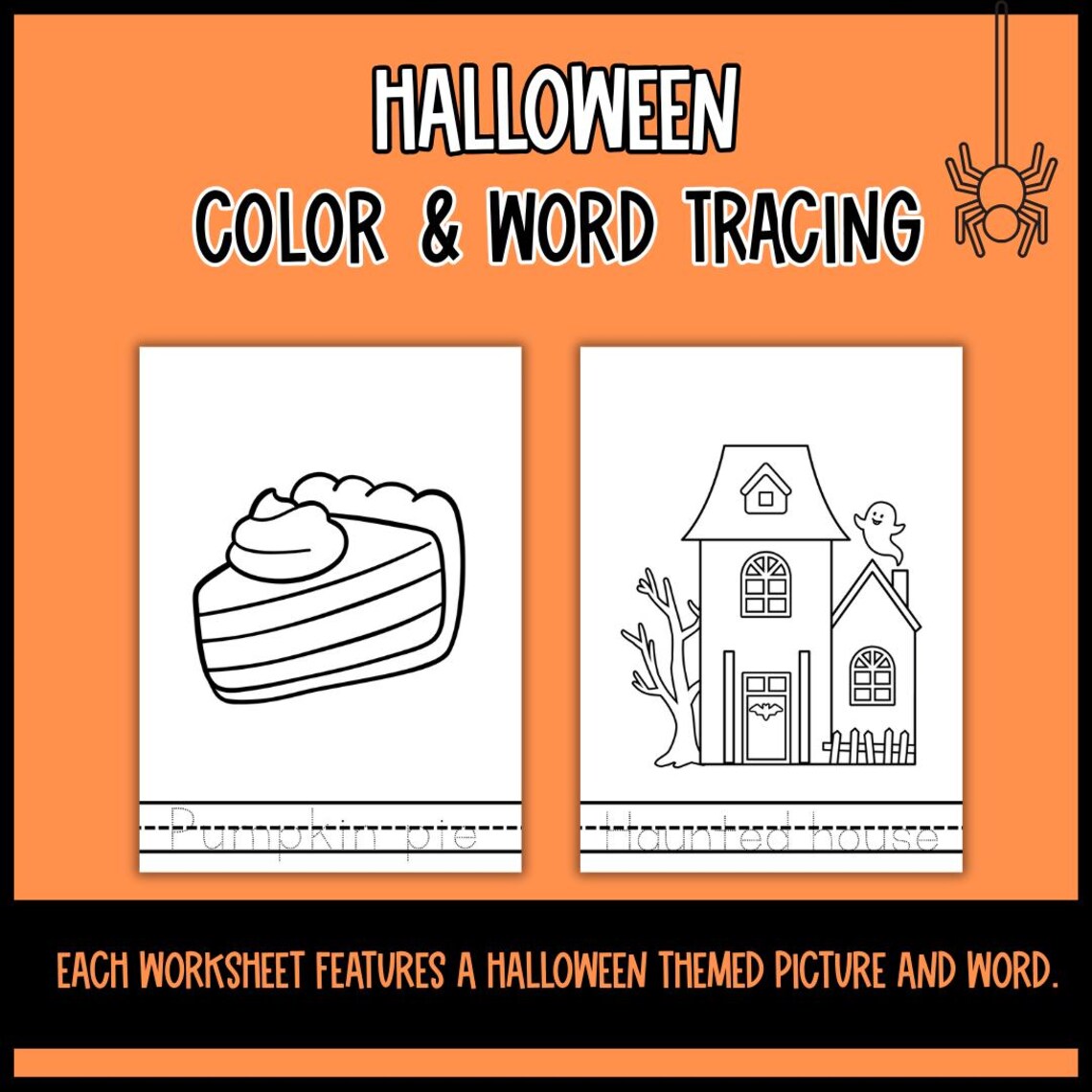 Halloween Color Sheet With Handwriting Practice, Kindergarten, 1st ...