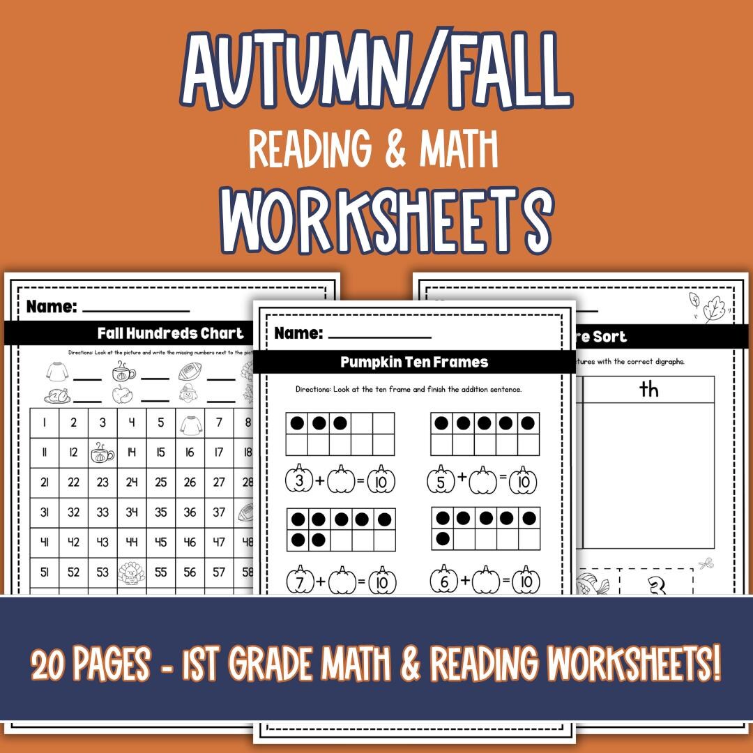 Fall Math & Literacy Worksheets: 1st Grade Autumn Activities (20 Pages ...