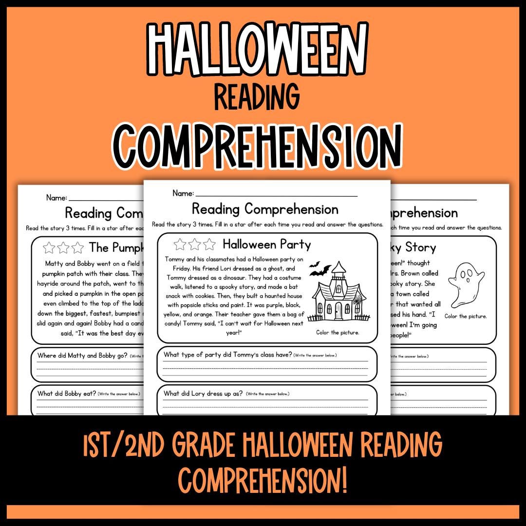 Halloween Reading Comprehension Worksheets: 1st & 2nd Grade Literacy ...