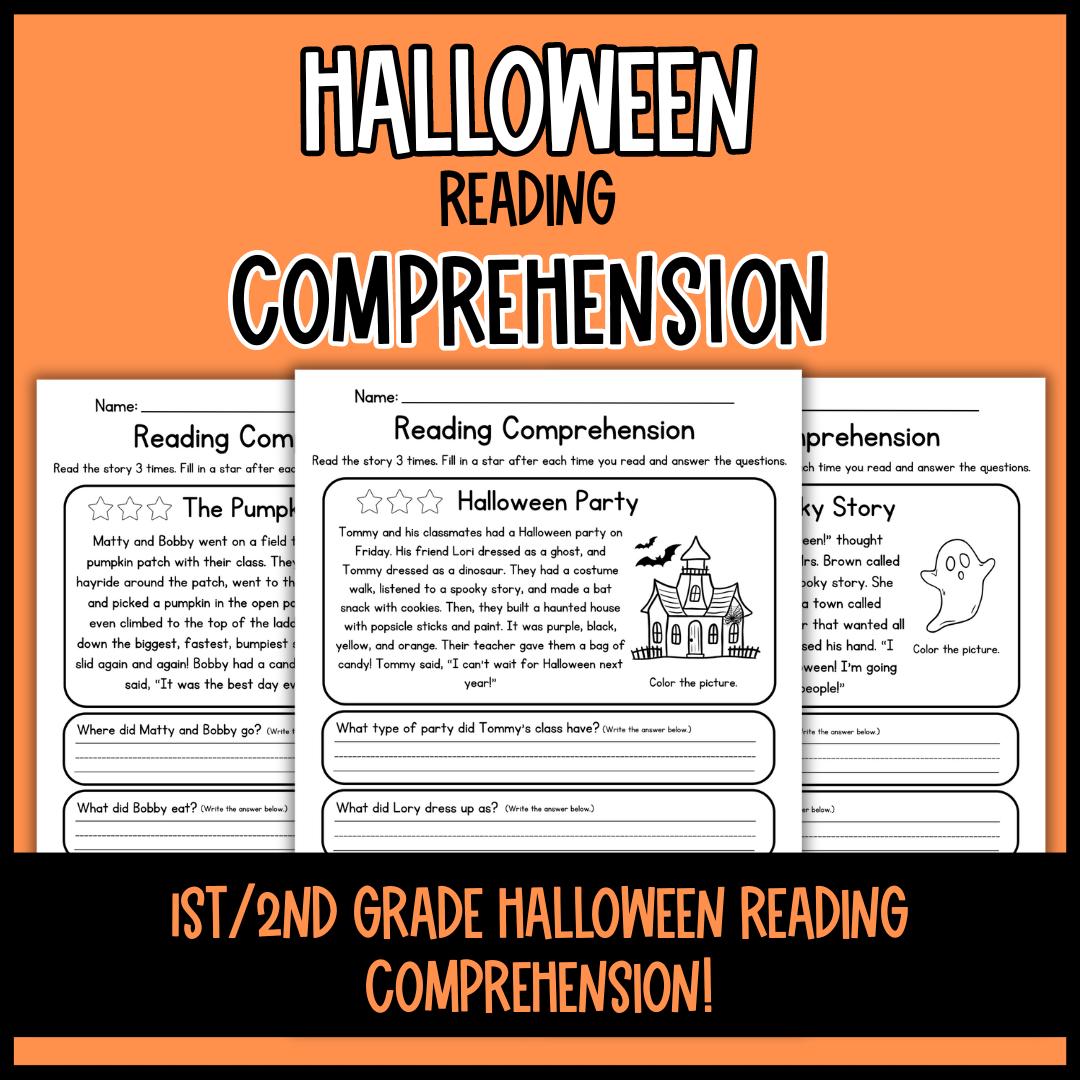 Halloween Reading Comprehension Worksheets: 1st & 2nd Grade Literacy ...