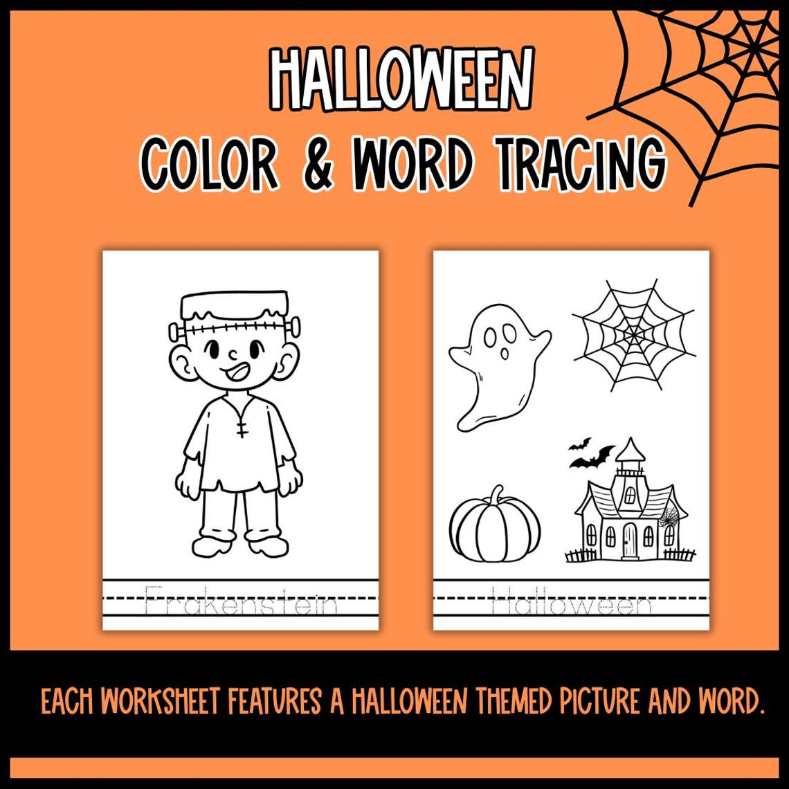 Halloween Color Sheet With Handwriting Practice, Kindergarten, 1st ...