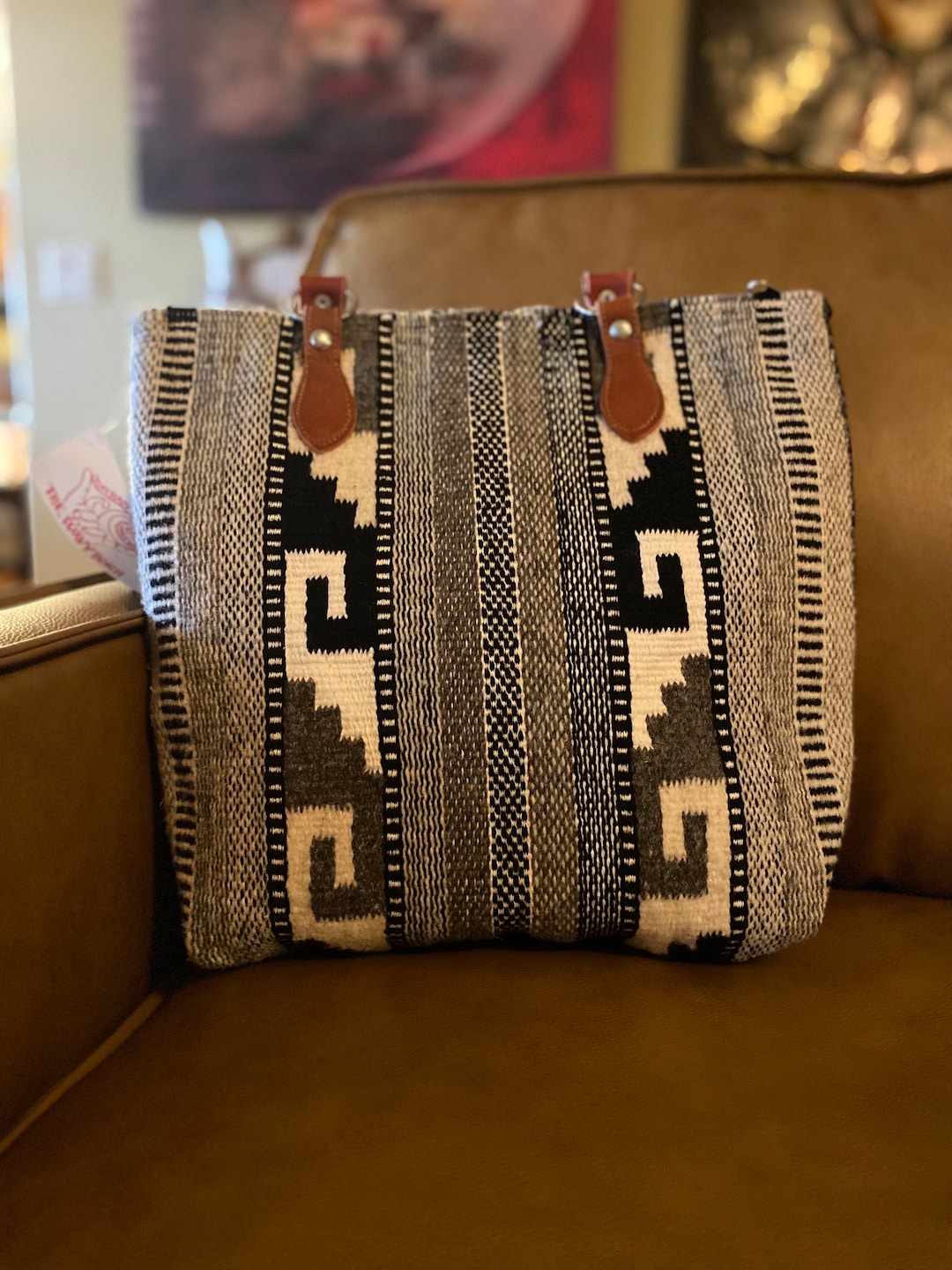 Handwoven Black and White Wool Greek Key Wave Aztec Pattern Purse With ...