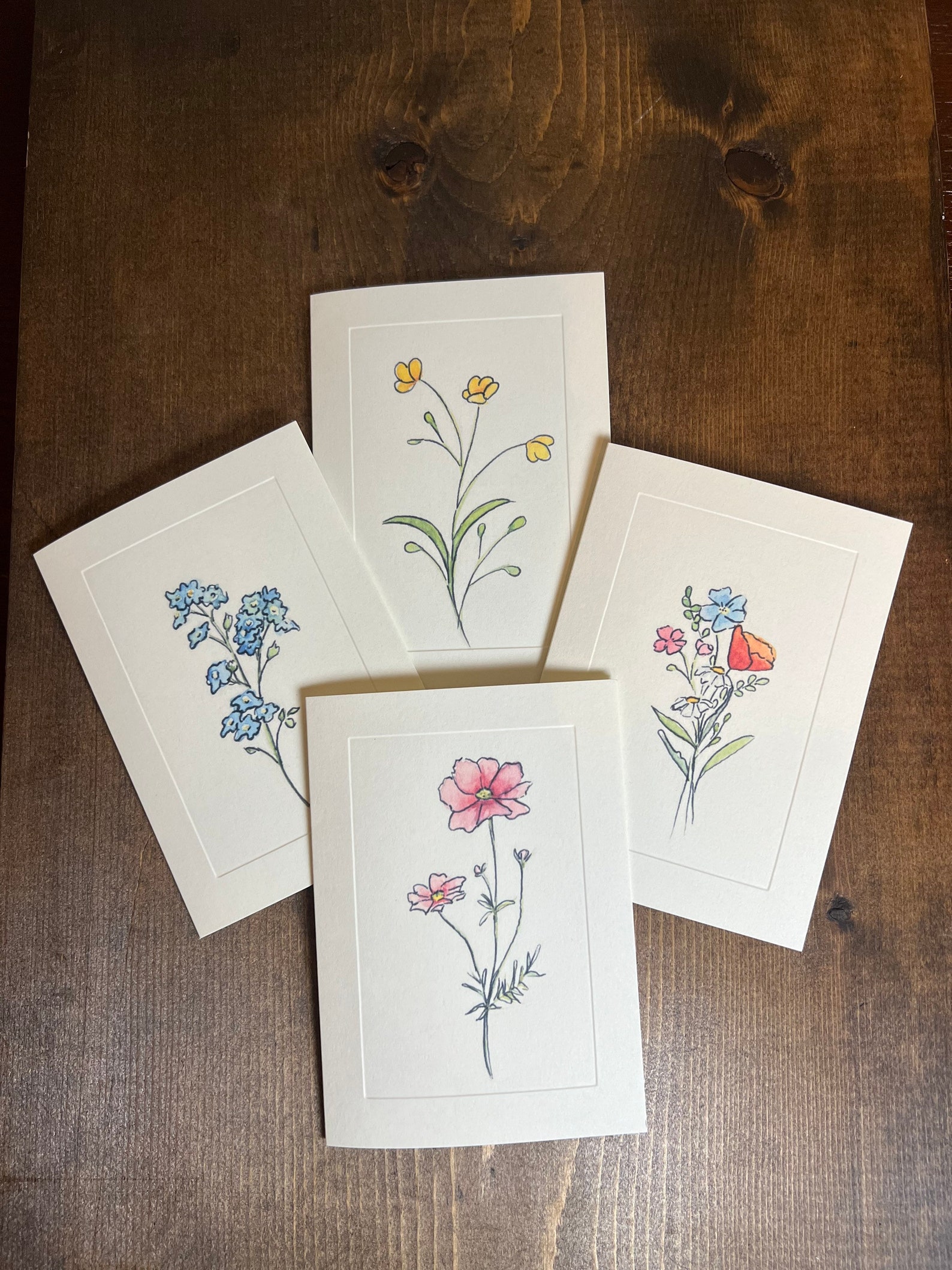 Watercolor Wildflower Notecards With Envelopes, Floral Cards ...