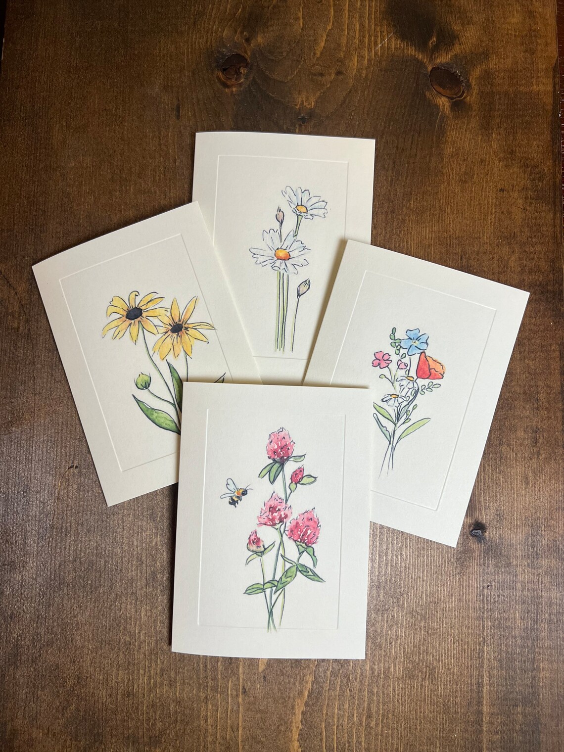 Watercolor Wildflower Notecards With Envelopes, Floral Cards ...