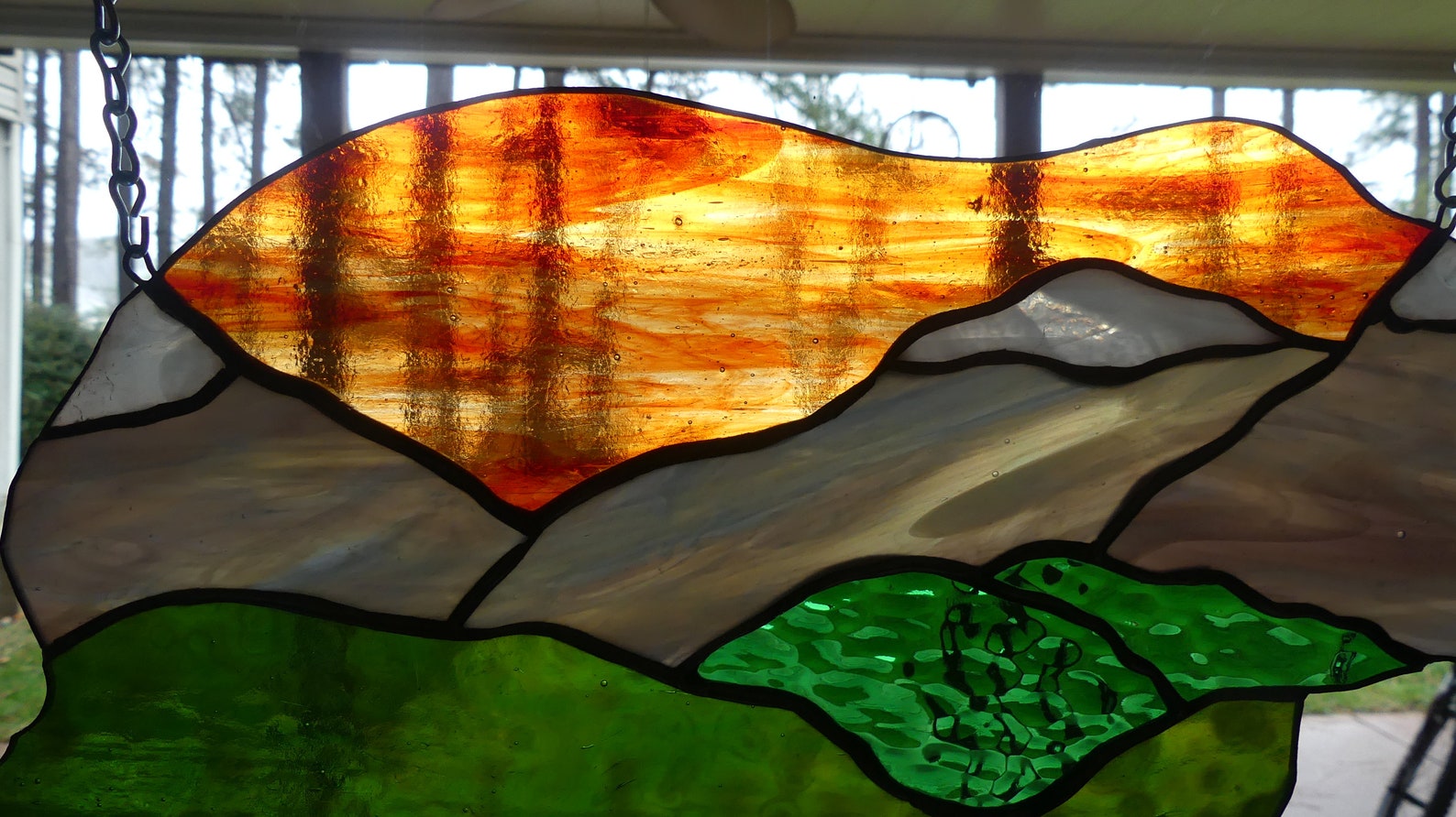 Bear Mountain Landscape Window Stained Glass Panel - Etsy