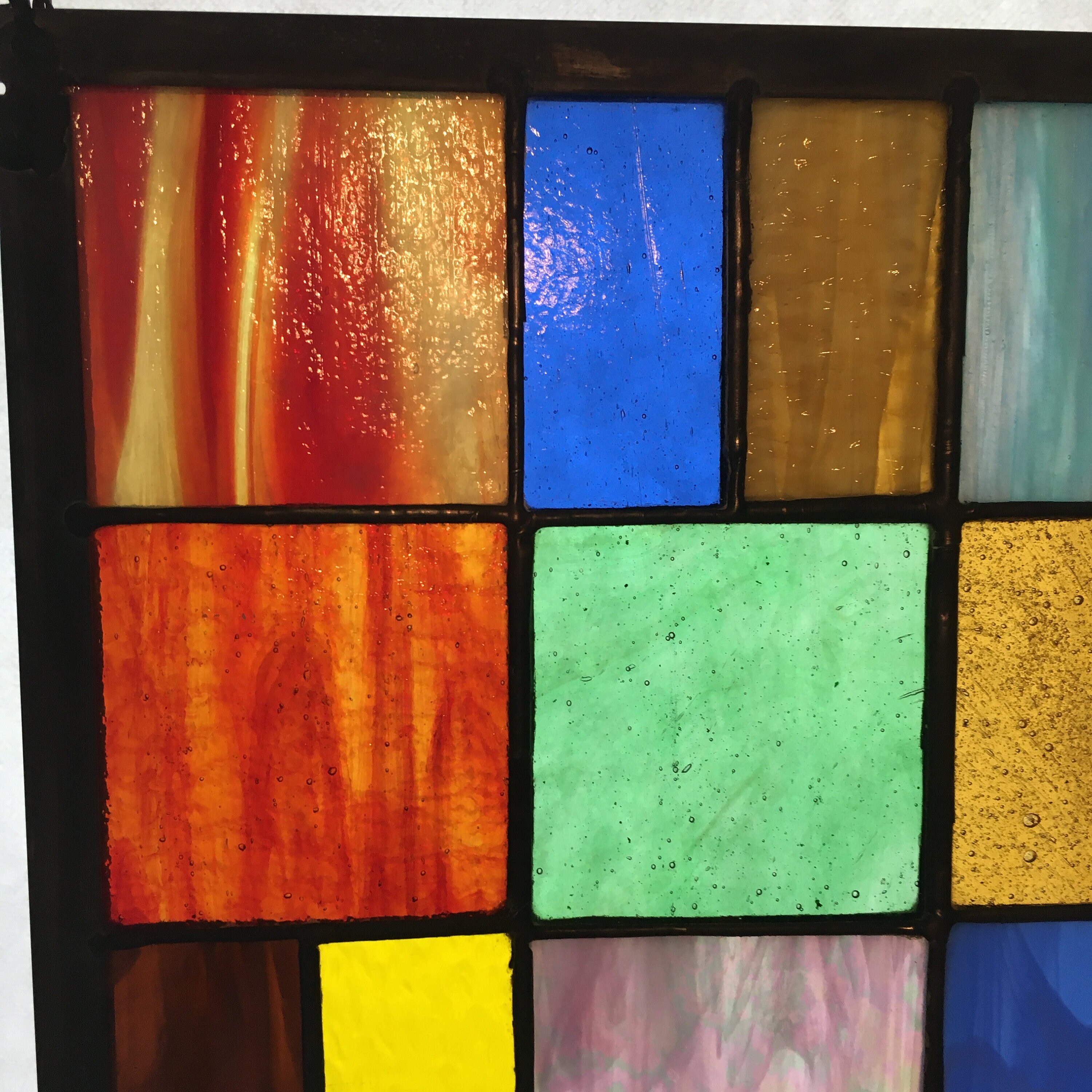 Stained glass window panel Rainbow colored glass squares & | Etsy