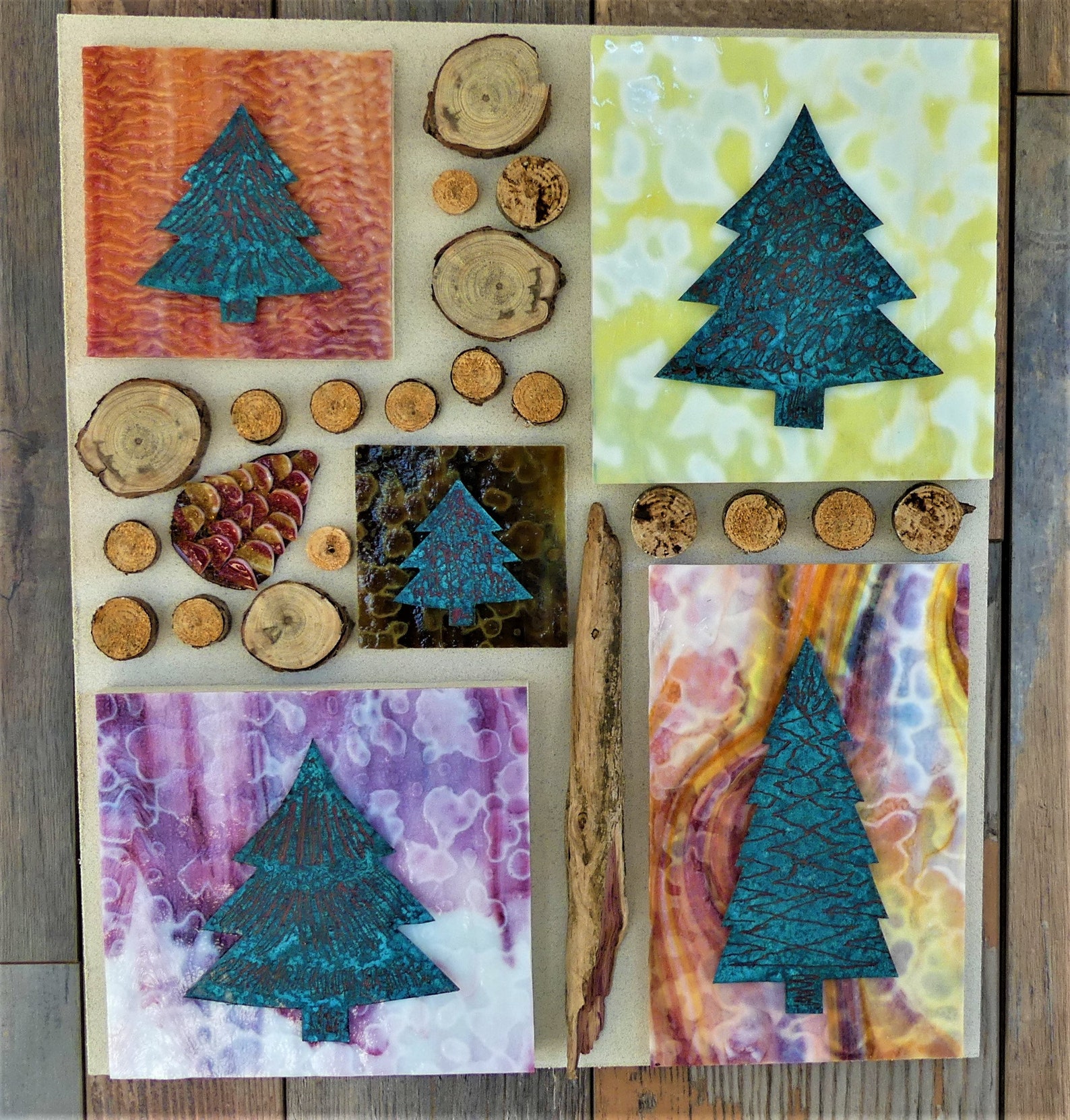 Pine Trees Mosaic With Stained Glass Copper Timber - Etsy