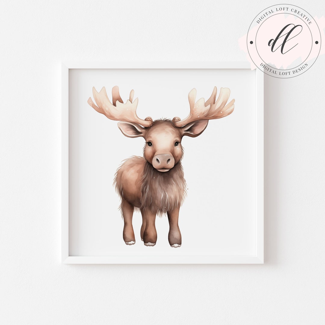 Cute Moose Illustration, Printable Woodland Animal Art, Nursery Decor ...
