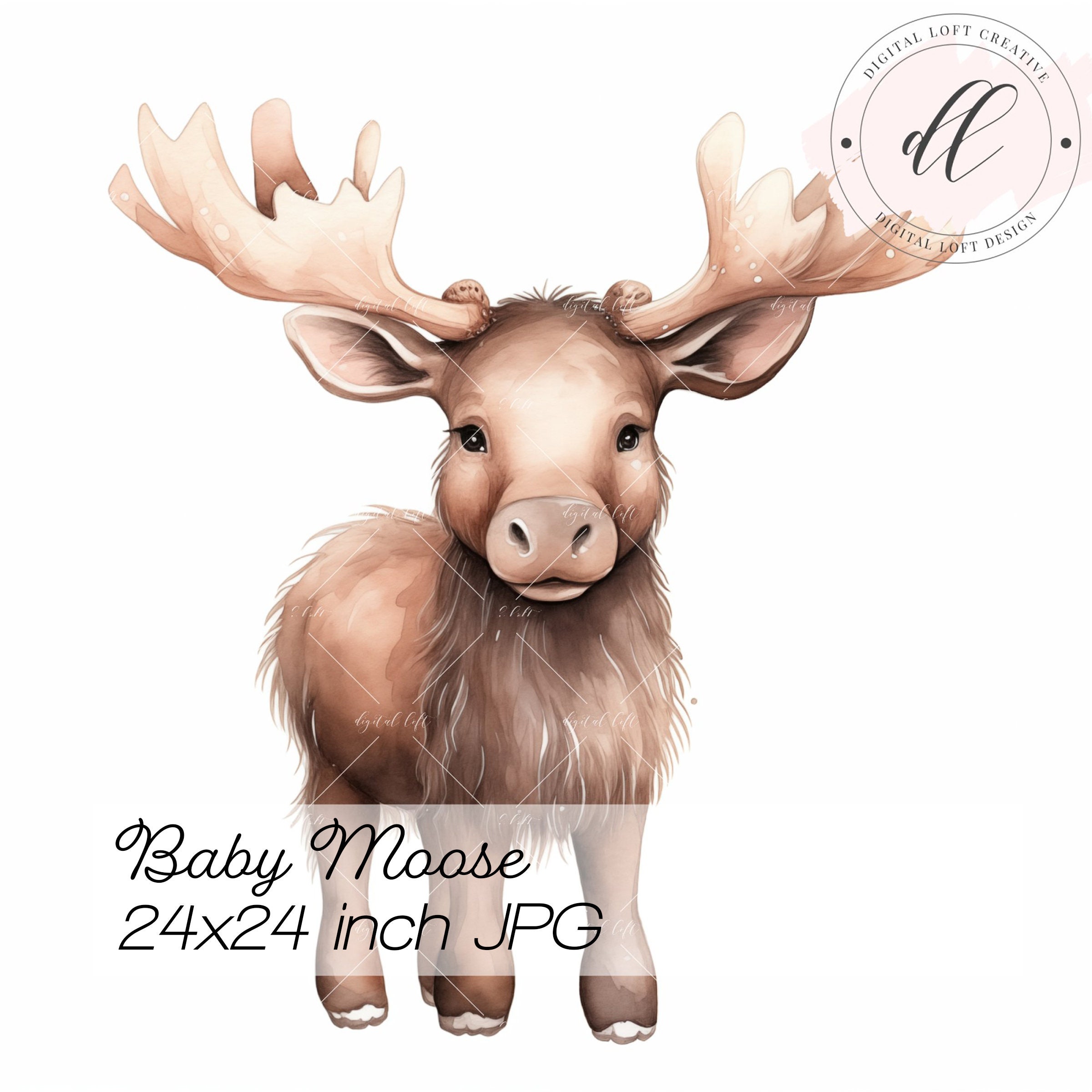 Cute Moose Illustration, Printable Woodland Animal Art, Nursery Decor ...