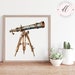 Vintage Telescope Illustration, Antique Brass Telescope Digital Print ...