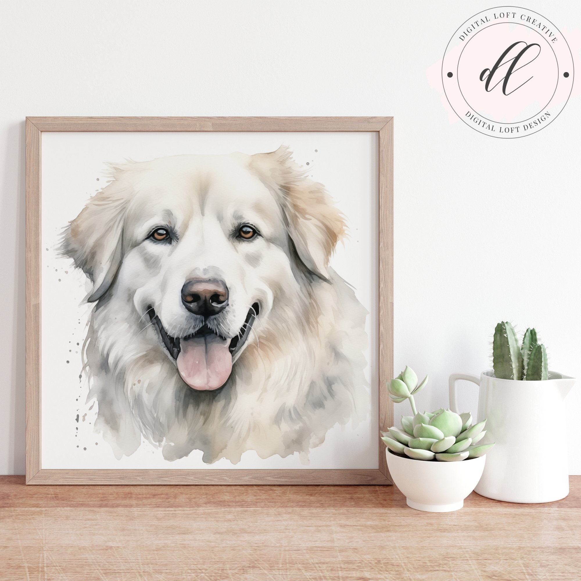 Watercolor Great Pyrenees Portrait Digital Download, Printable Pet Art ...