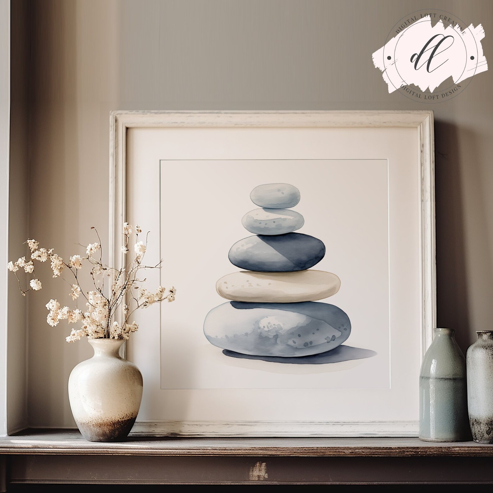 Watercolor Zen Stones Print, Relaxing Spa Wall Art, Calm Meditation ...