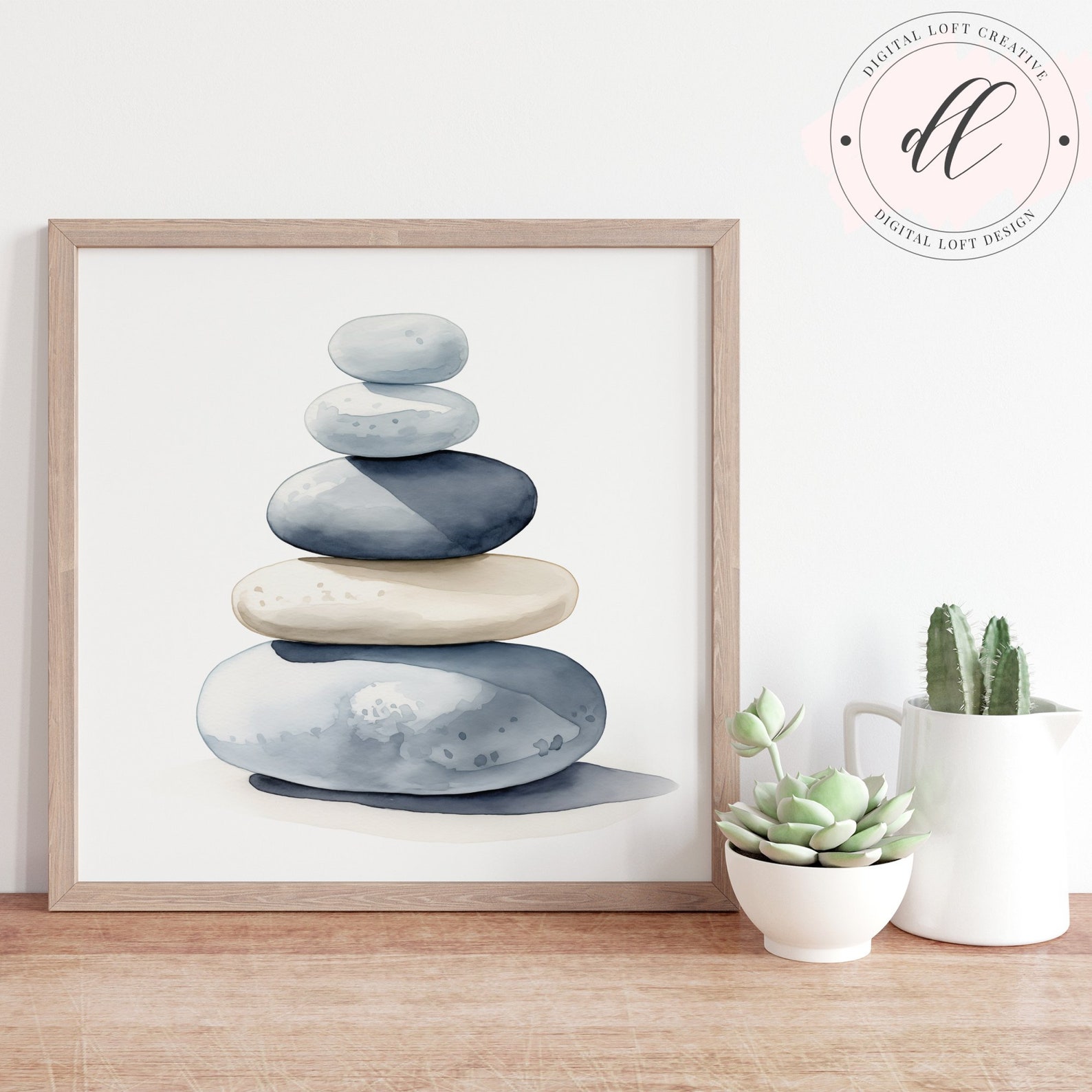 Watercolor Zen Stones Print, Relaxing Spa Wall Art, Calm Meditation ...