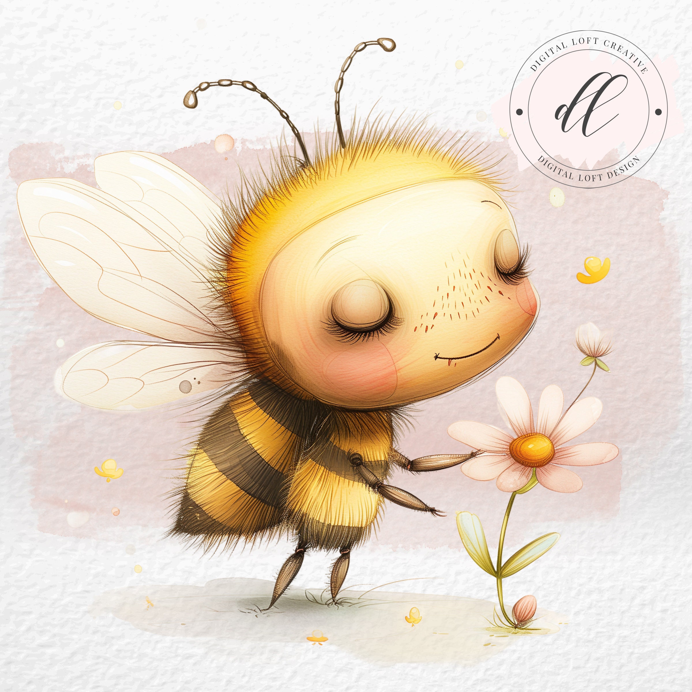 Whimsical Watercolor Baby Bees Nursery Decor Clipart PNG Bundle ...