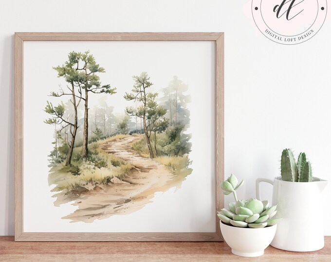 24 Sunset Forest Path Clipart, Nature Landscape Digital Art, Woodland ...