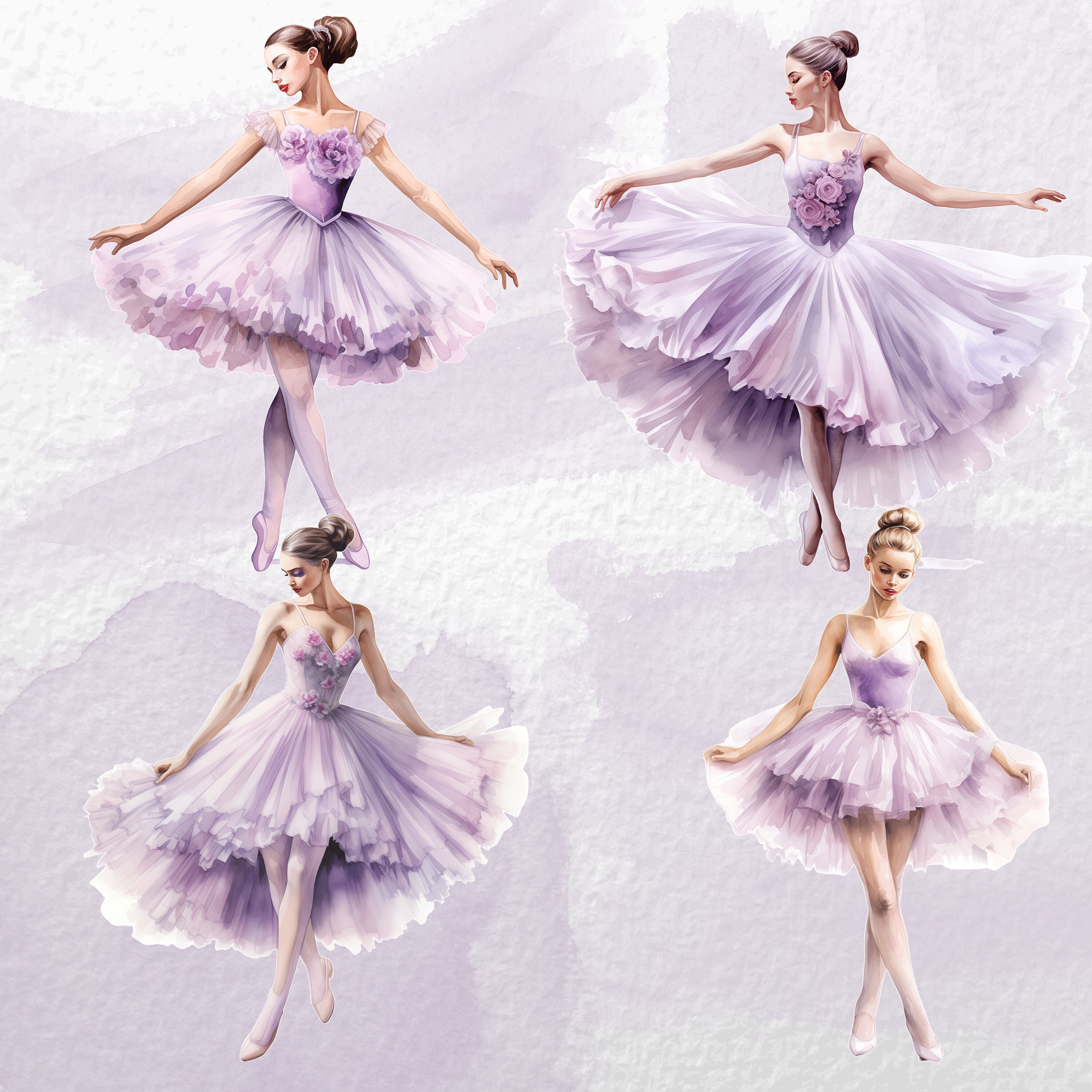 Lavender Watercolor Ballerina Clipart Pastels Ballet Digital Graphics ...