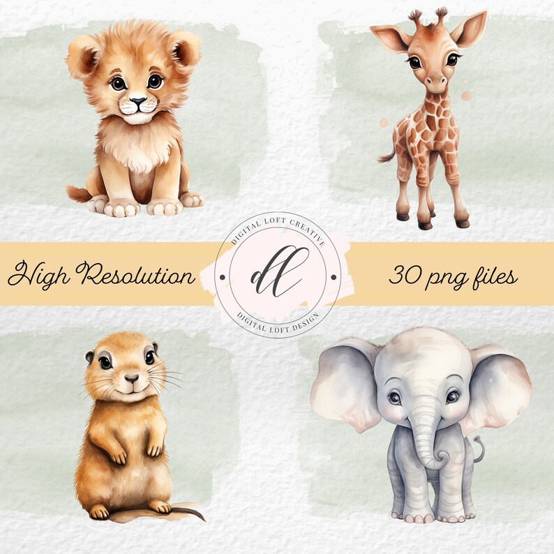 Safari Friends Watercolor African Animals Clipart Bundle Grasses and ...