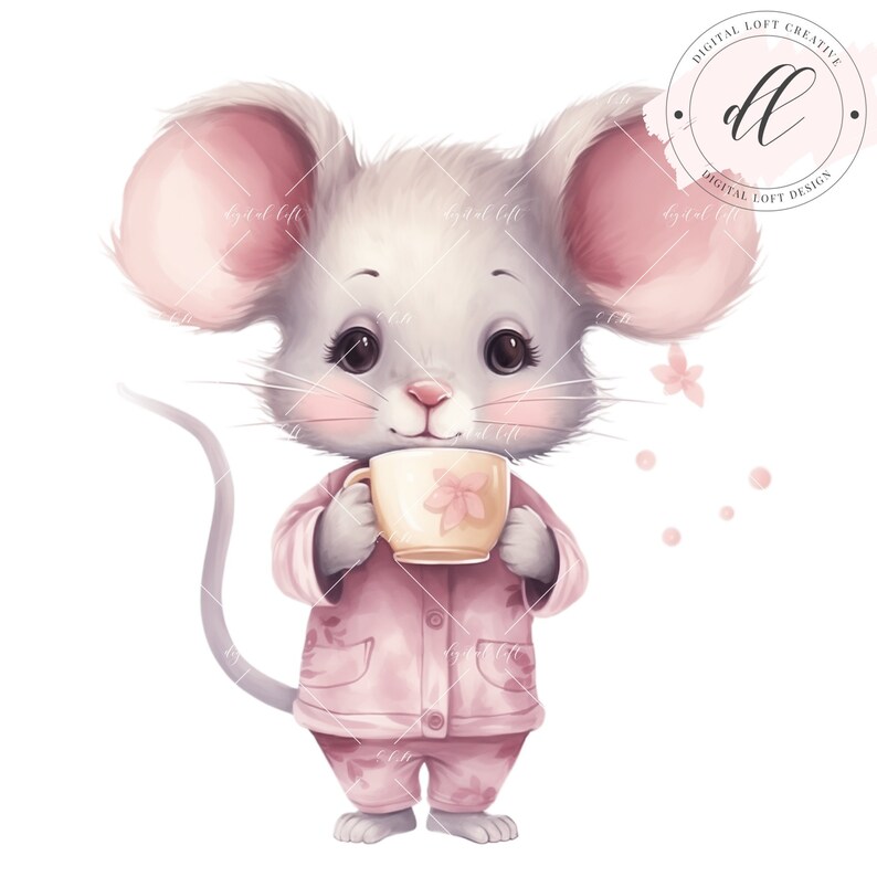 10 Mouse in Pajamas Clipart Bundle, Cute Mice Nursery Images, Whimsical ...