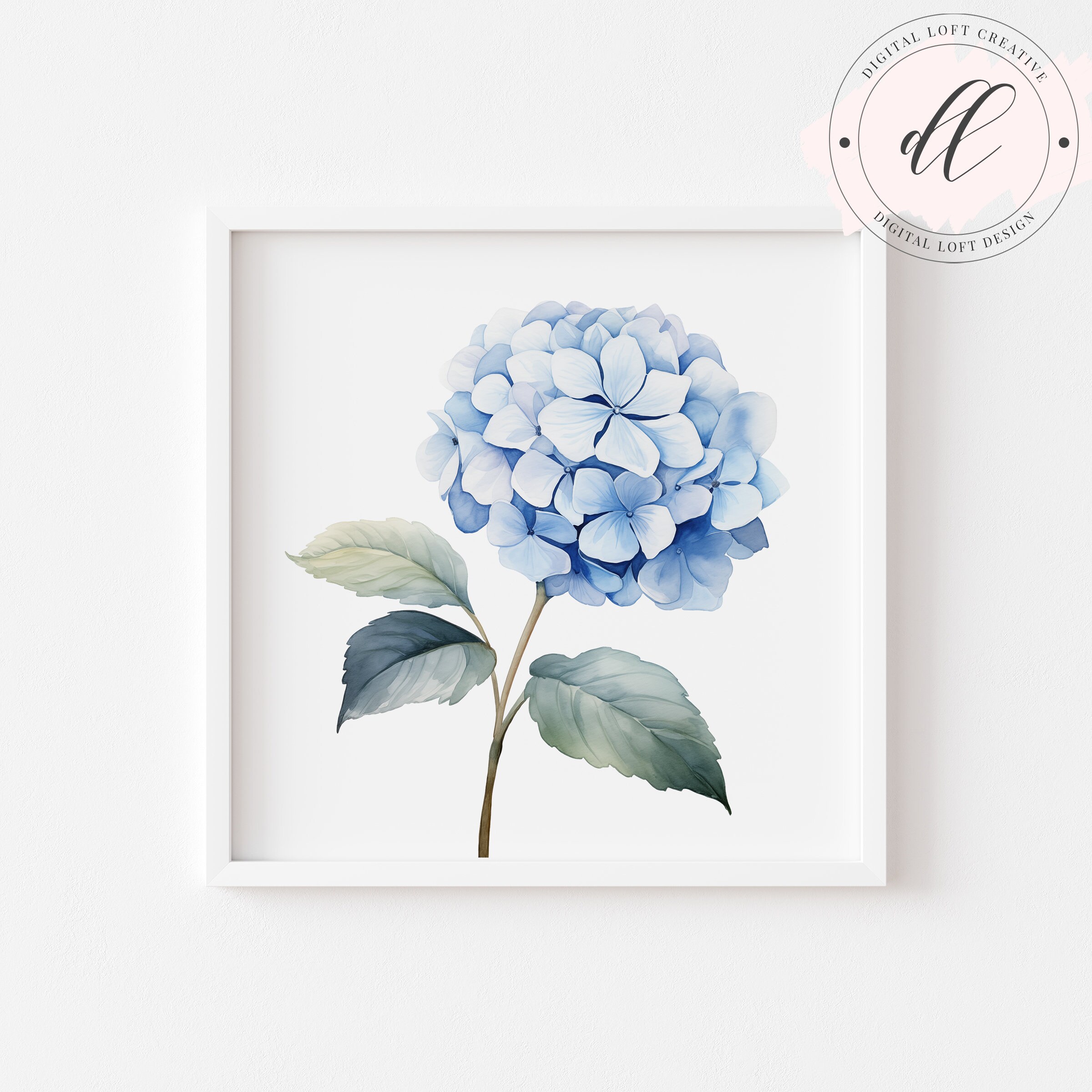 Blue Hydrangea Single Stem PNG Digital Art Print Printable Wall Art ...
