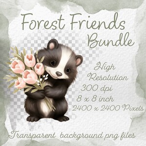 Forest Friends Watercolor Woodland Animals Clipart Bundle Trees and ...