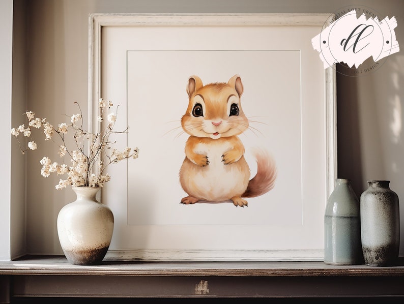 Cute Baby Chipmunk Digital Art Printable, Watercolor Forest Animal ...