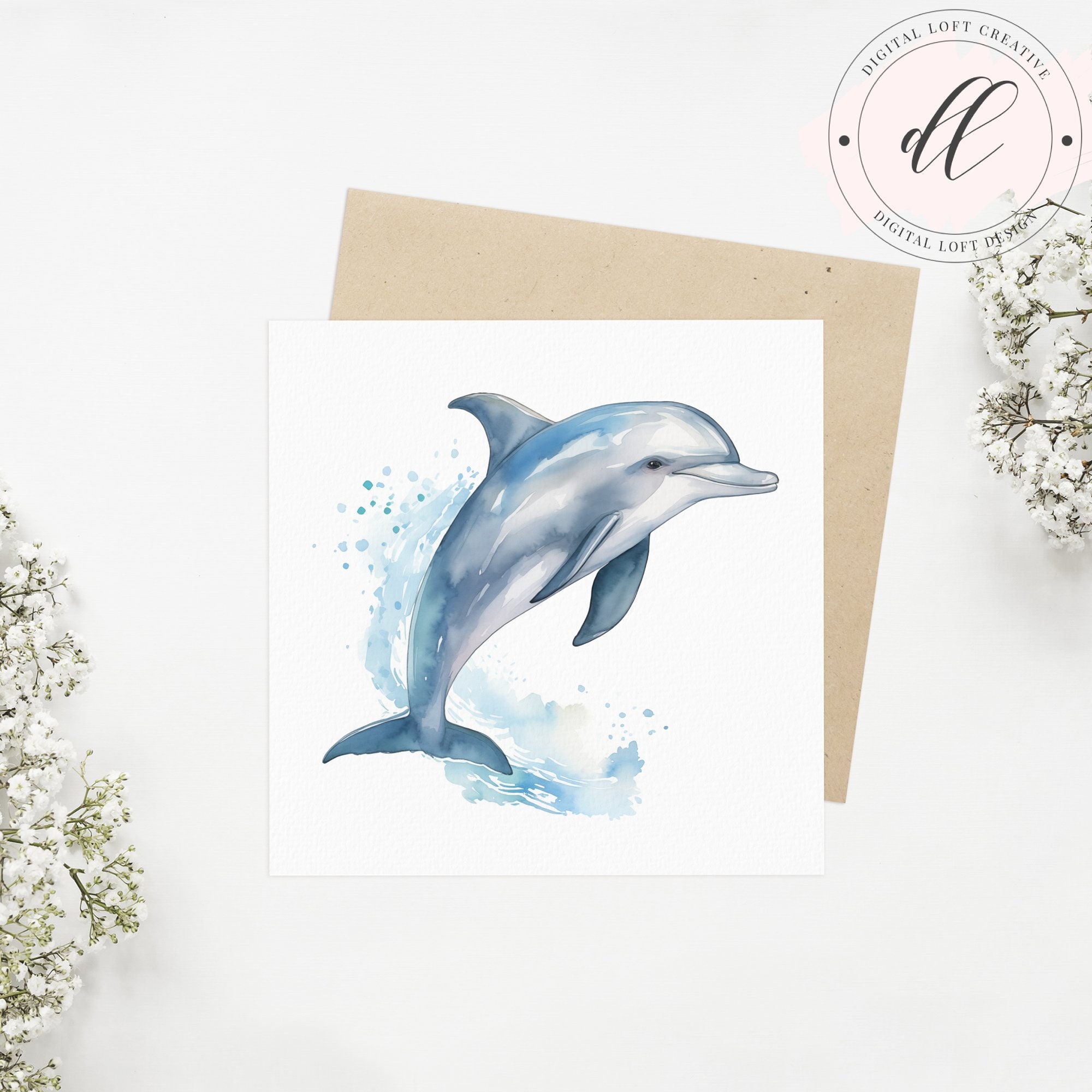 Watercolor Dolphin Artwork, Printable Ocean Animal Wall Decor, Nautical ...