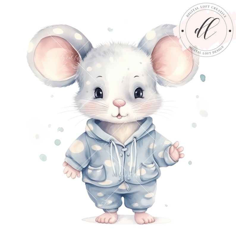 10 Mouse in Pajamas Clipart Bundle, Cute Mice Nursery Images, Whimsical ...