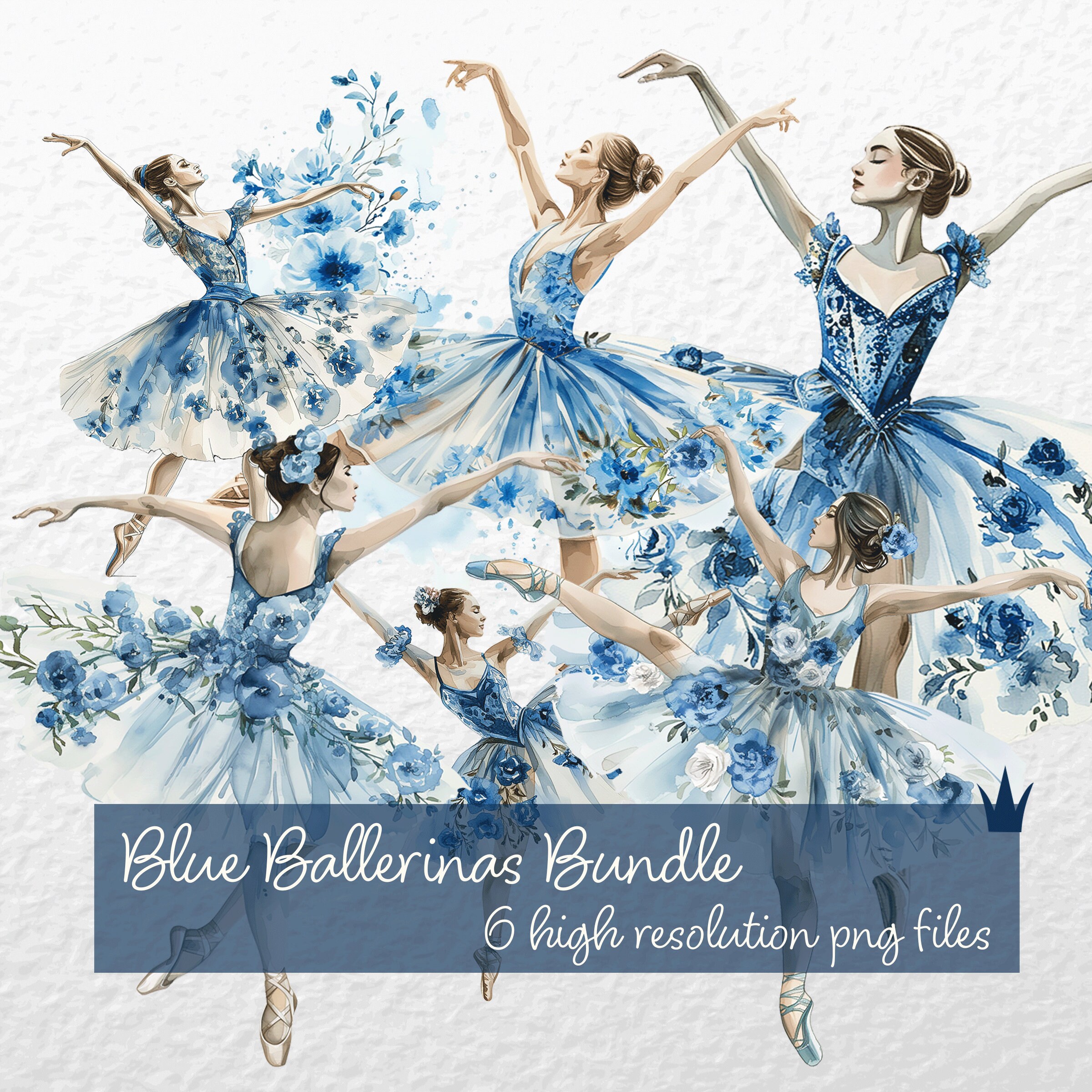 Blue Watercolor Ballerina Clipart Pastels Ballet Digital Graphics ...