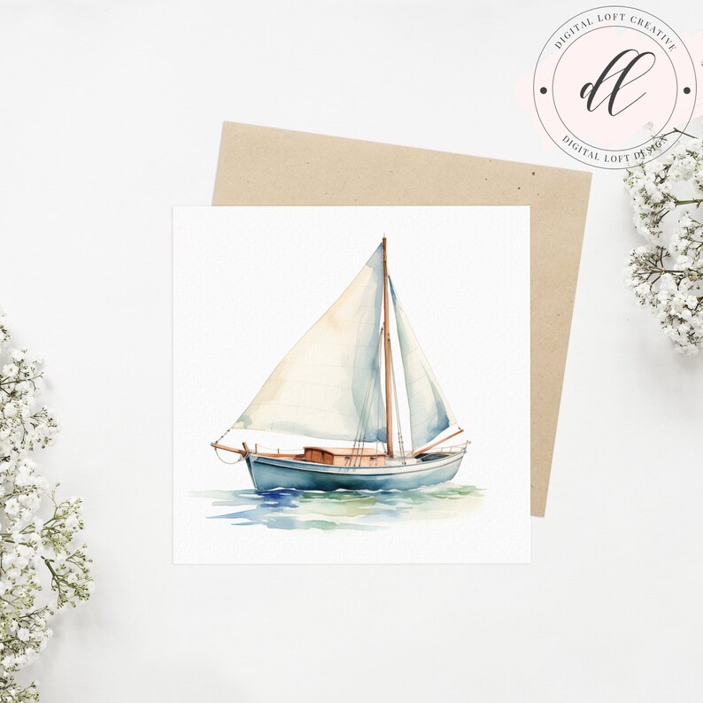 Sailboat Watercolor Print, Nautical Decor, Digital Download, Ocean Art ...
