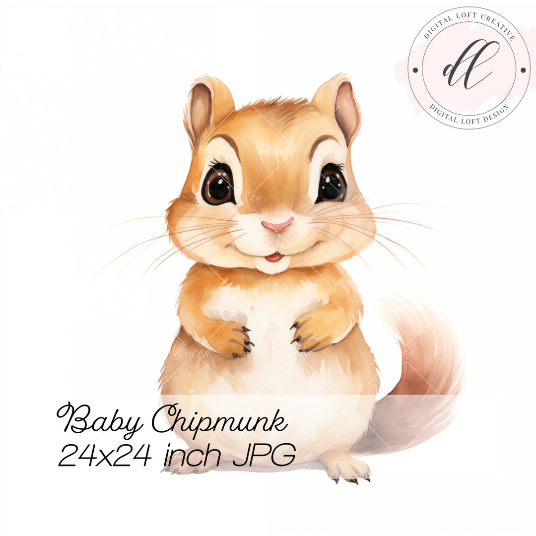 Cute Baby Chipmunk Digital Art Printable, Watercolor Forest Animal ...