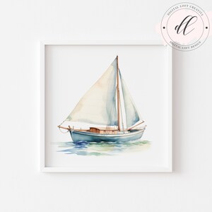Sailboat Watercolor Print, Nautical Decor, Digital Download, Ocean Art ...