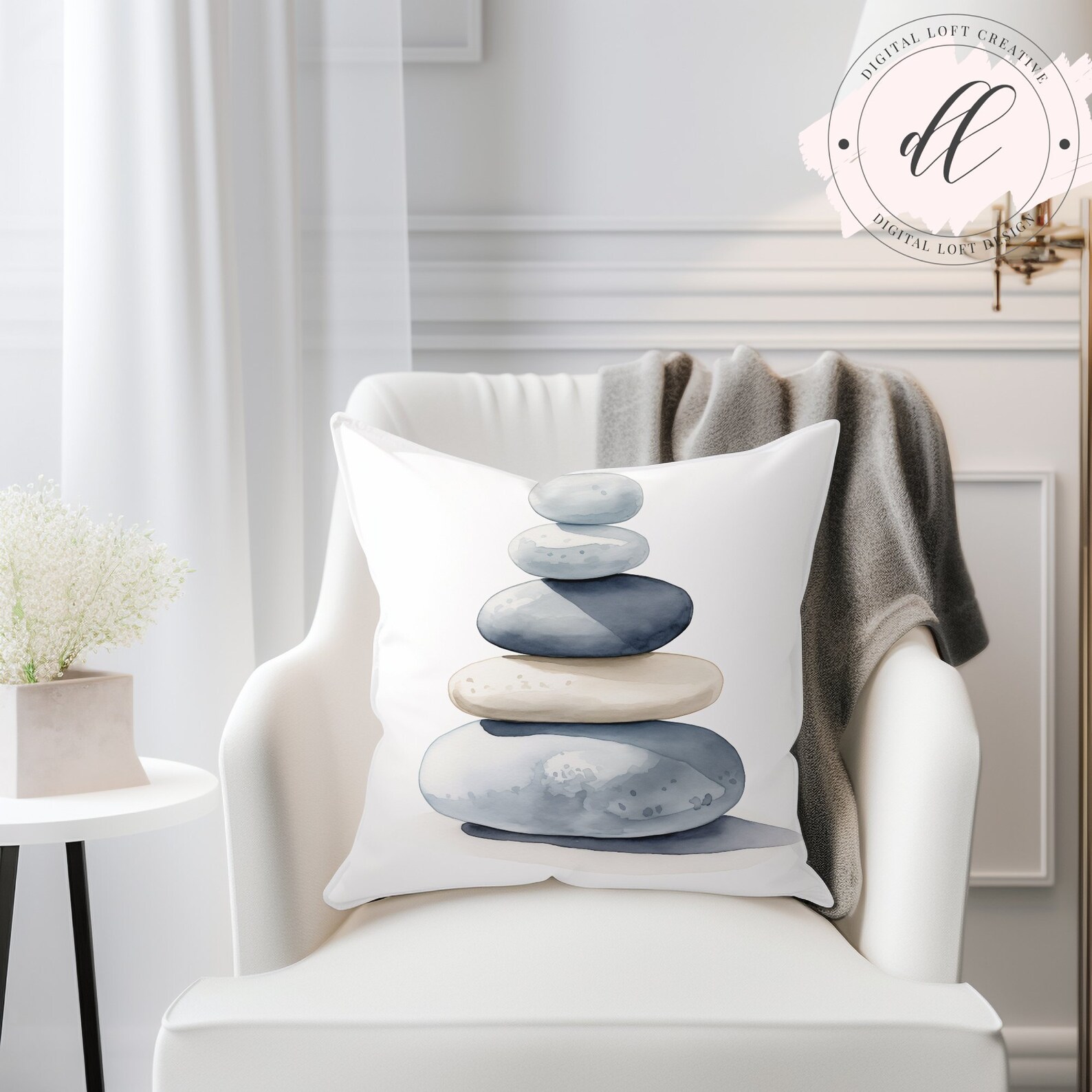 Watercolor Zen Stones Print, Relaxing Spa Wall Art, Calm Meditation ...