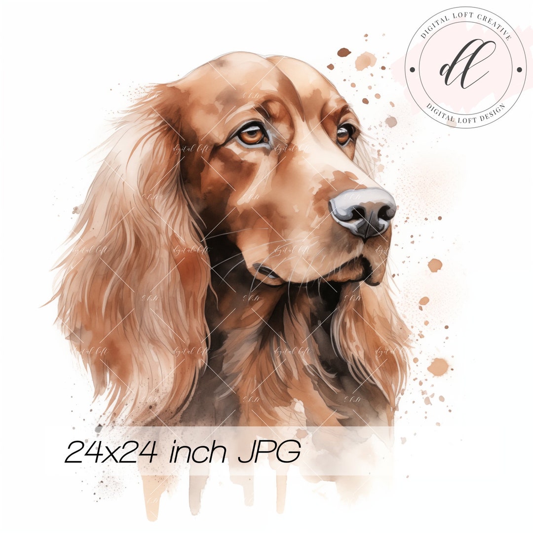 Watercolor Irish Setter Digital Art, Printable Canine Wall Decor, Dog ...