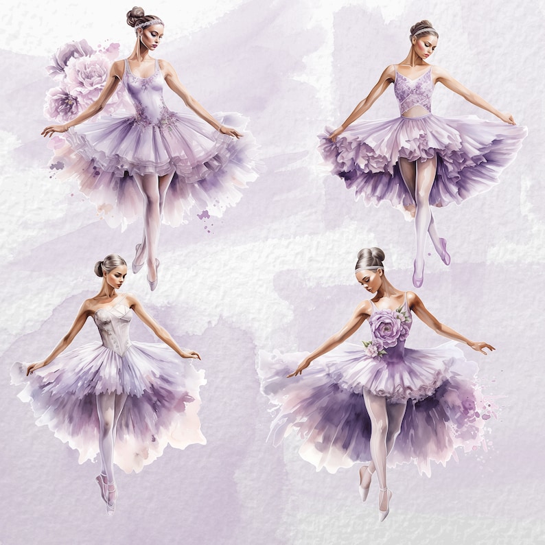 Lavender Watercolor Ballerina Clipart Pastels Ballet Digital Graphics ...