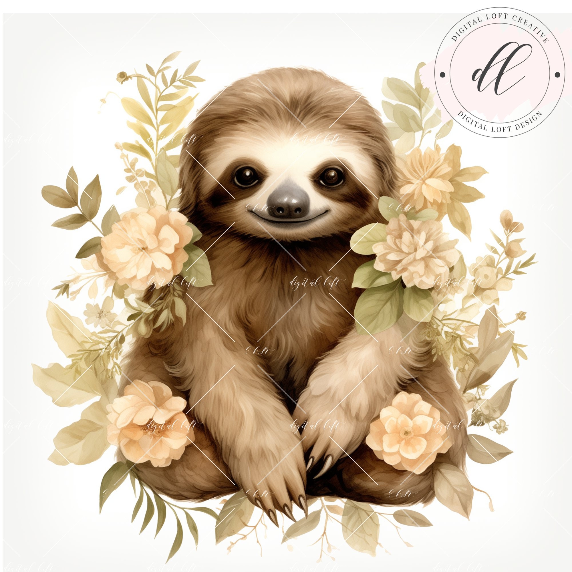 10 Sloths and Flowers Clipart, Transparent PNG, Sweet Nursery Images ...
