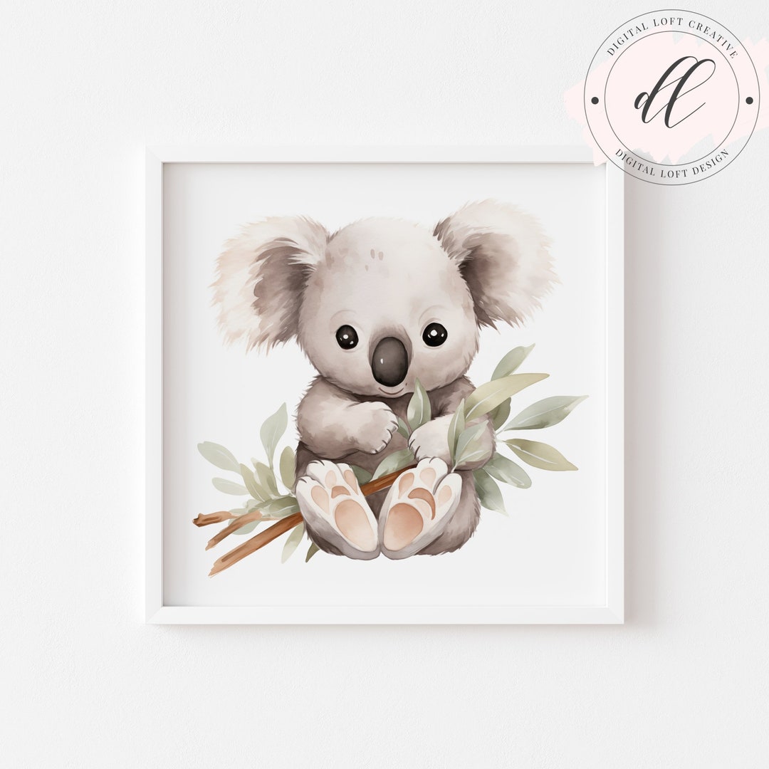 Cute Koala Bear Digital Print, Watercolor Nursery Wall Art, Printable ...