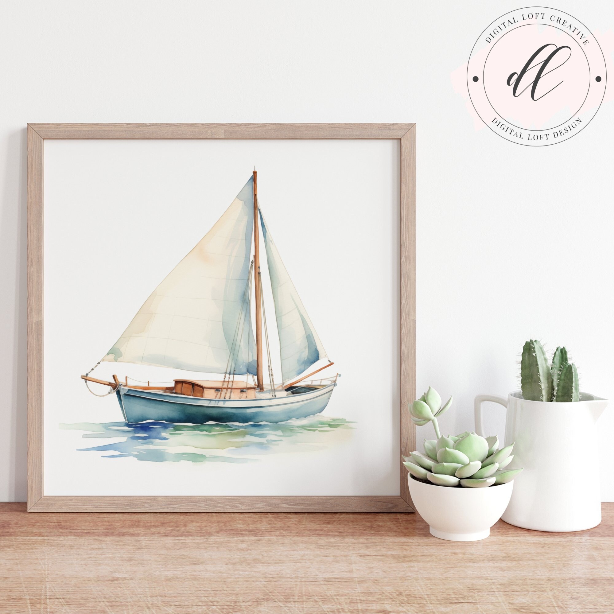 Sailboat Watercolor Print, Nautical Decor, Digital Download, Ocean Art ...