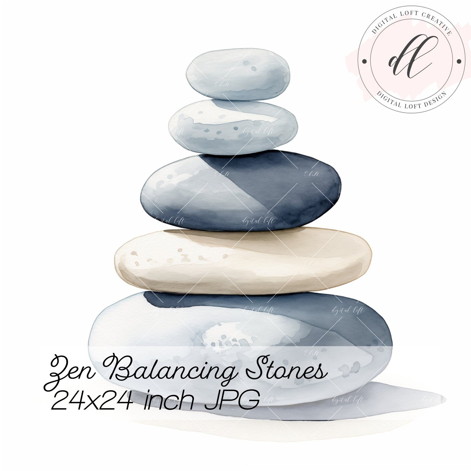 Watercolor Zen Stones Print, Relaxing Spa Wall Art, Calm Meditation ...