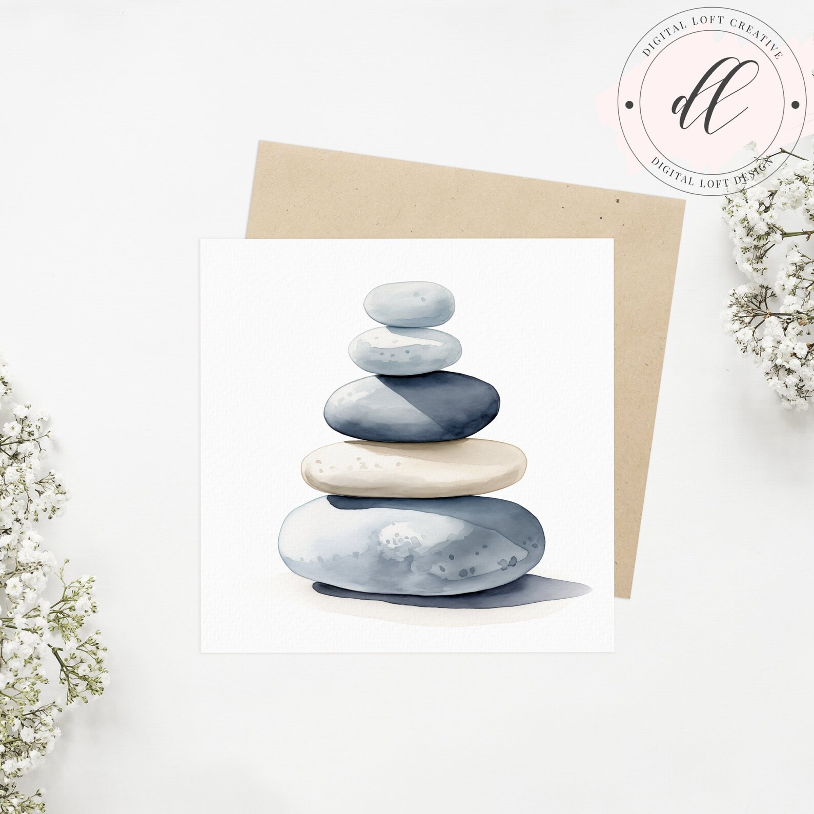 Watercolor Zen Stones Print, Relaxing Spa Wall Art, Calm Meditation ...