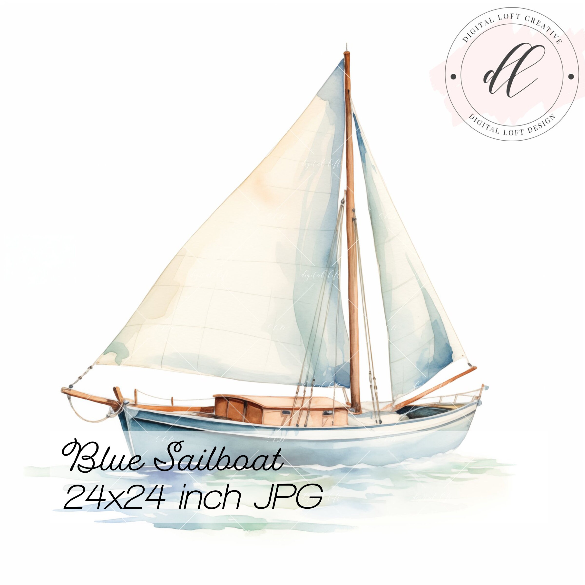 Sailboat Watercolor Print, Nautical Decor, Digital Download, Ocean Art ...