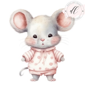 10 Mouse in Pajamas Clipart Bundle, Cute Mice Nursery Images, Whimsical ...
