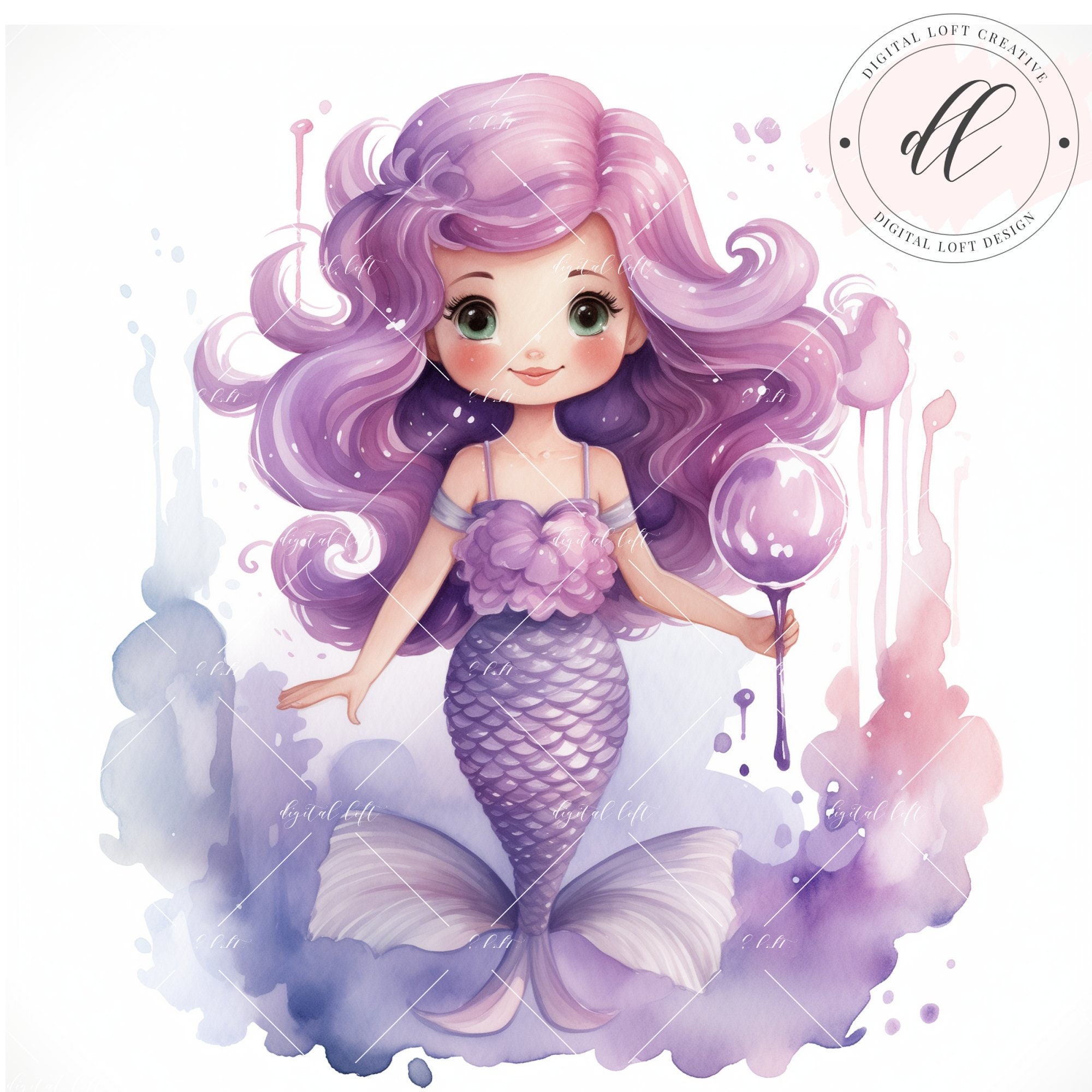 10 Watercolor Mermaids Clipart Bundle, Under the Sea Theme, Children's Wall Art, Mermaid ...
