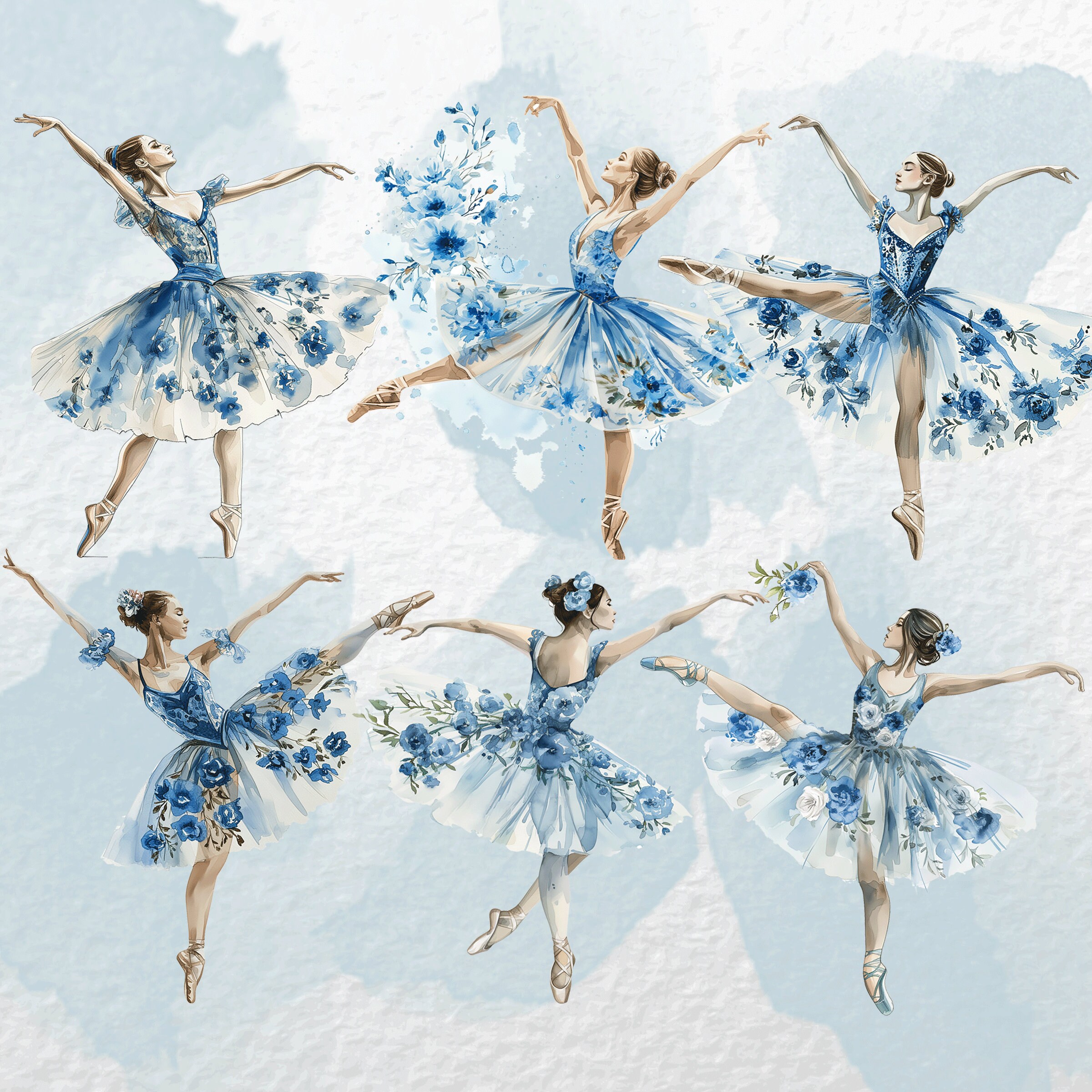 Blue Watercolor Ballerina Clipart Pastels Ballet Digital Graphics ...