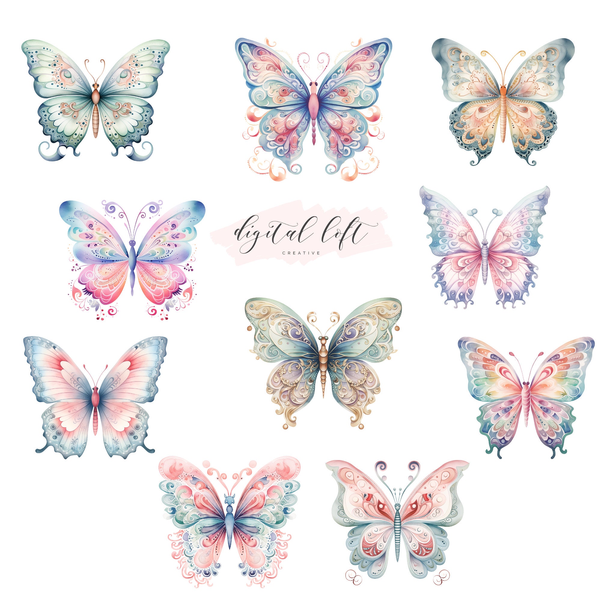10 Watercolor Butterflies Clipart Bundle Watercolor Scrapbooking Junk ...