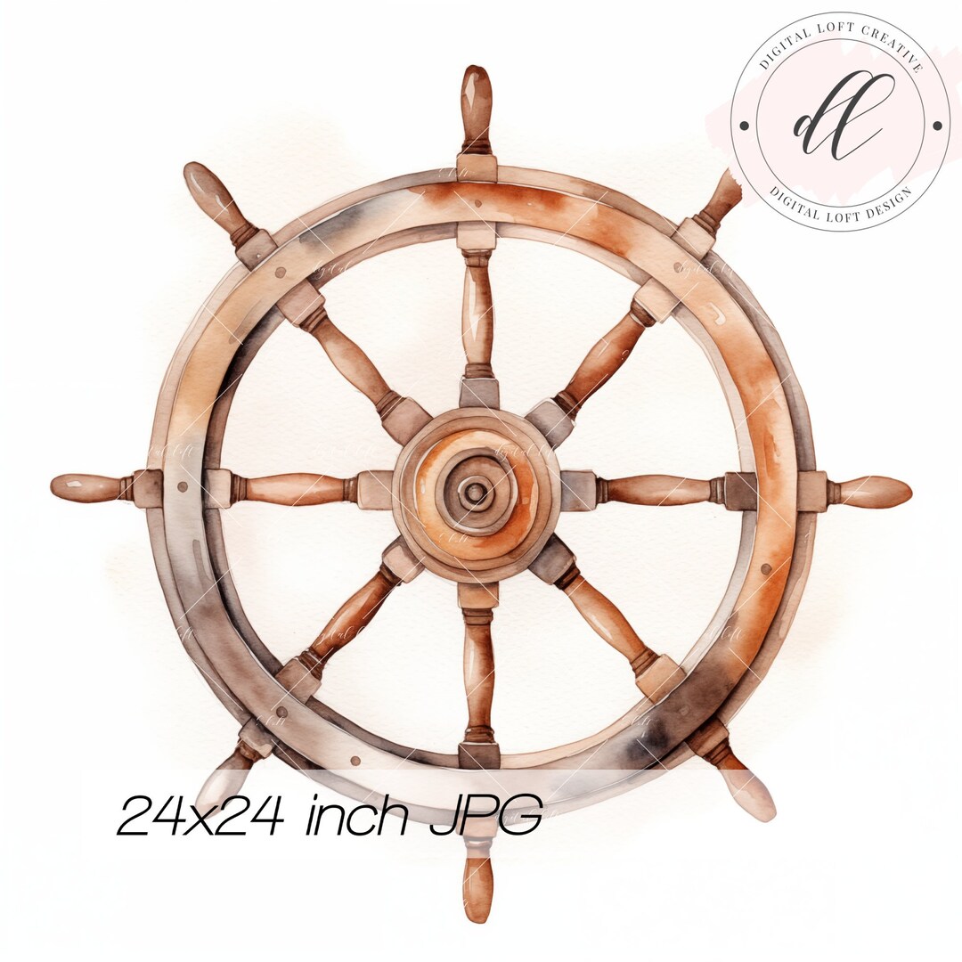Nautical Ship Wheel Print, Vintage Maritime Decor, Digital Download ...