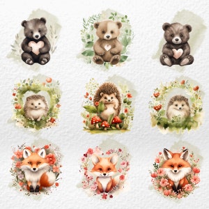 Forest Friends Watercolor Woodland Animals Clipart Bundle Trees and ...