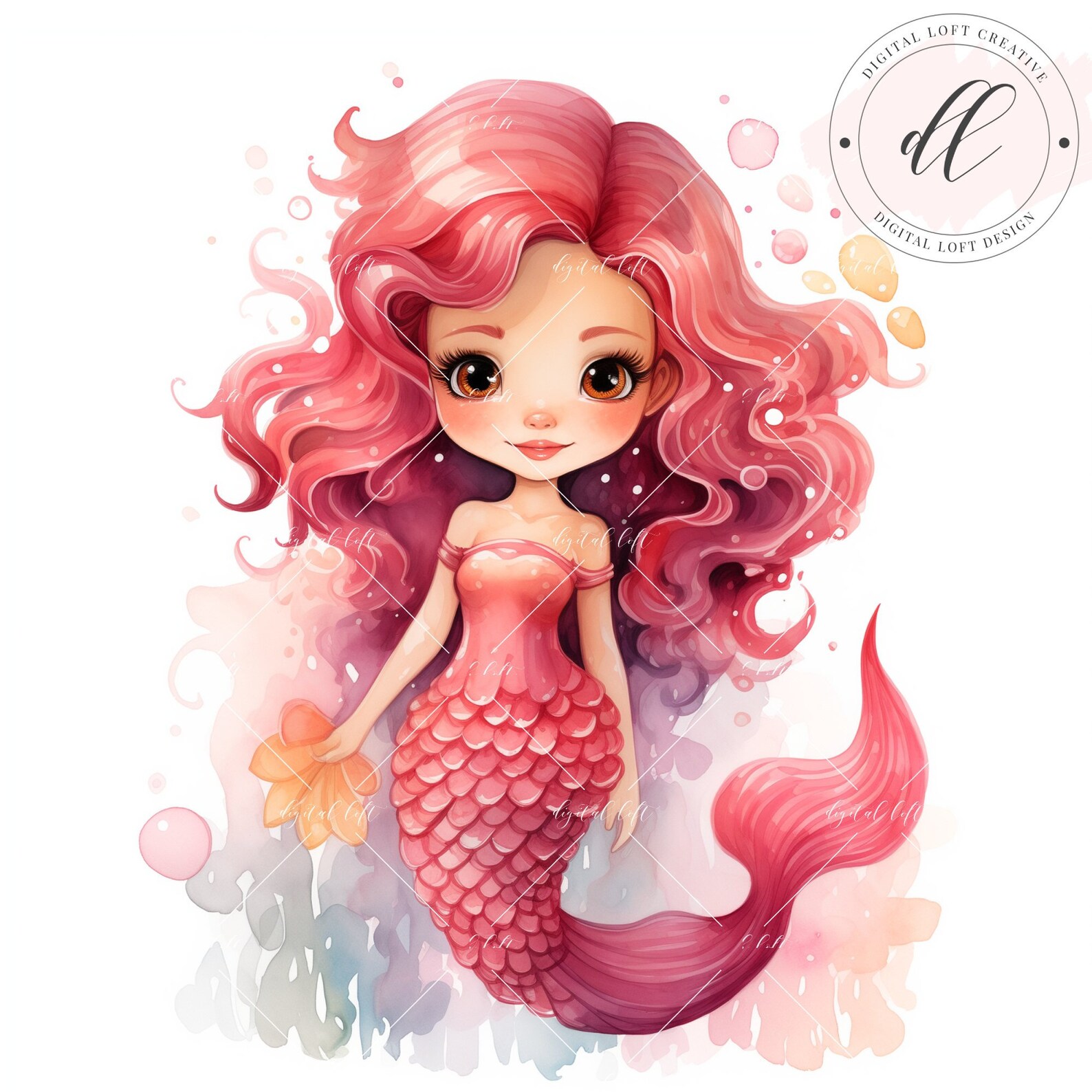 10 Watercolor Mermaids Clipart Bundle, Under the Sea Theme, Children's ...